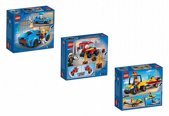 LEGO לגו 602700, שלישיית ערכות של מכונית ספורט, רכב כיבוי אש וטרקטורון ...